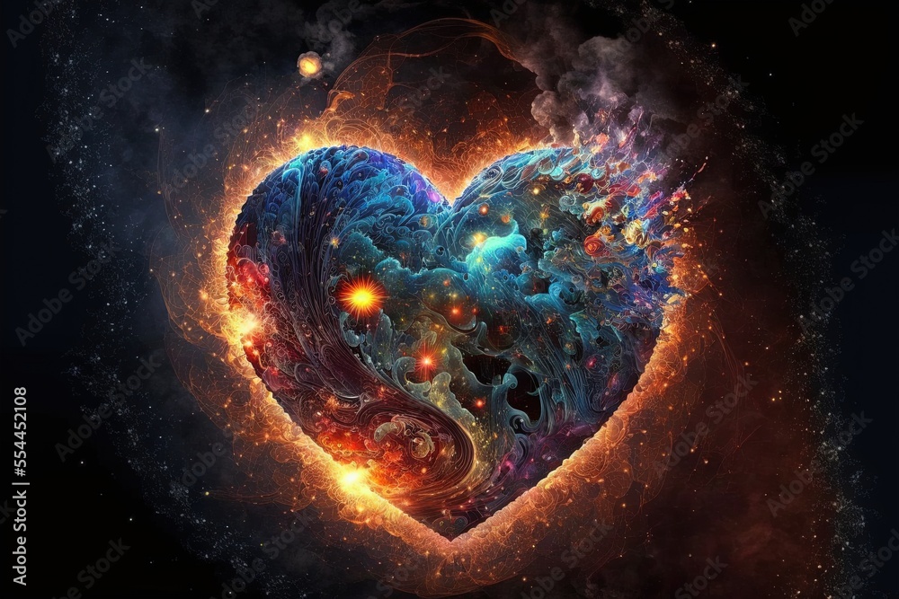 Generative ai illustration of the heart of the universe. Valentine ...