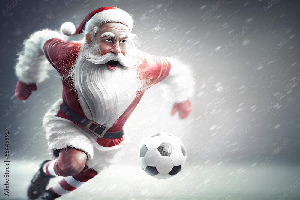 Santa Claus is a football player playing football running across a ...