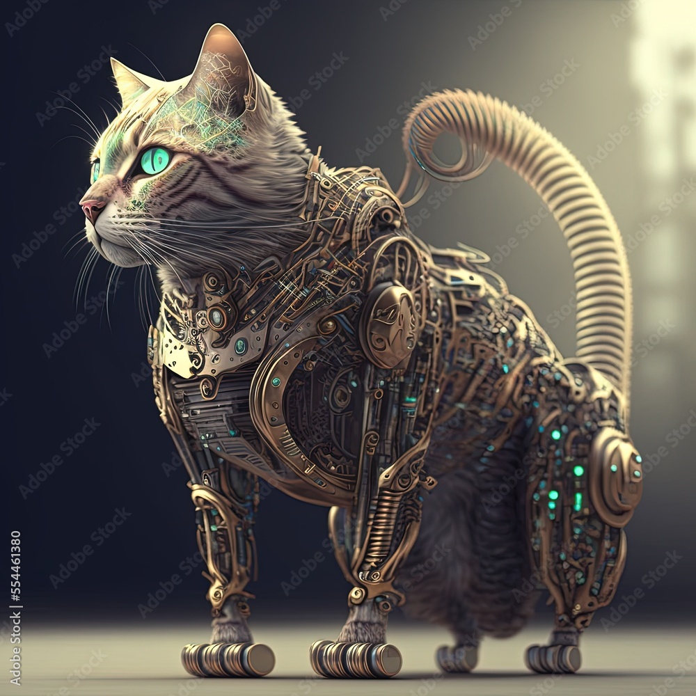 Cat robot standing, Futuristic knight, mechanical robot warrior, future ...