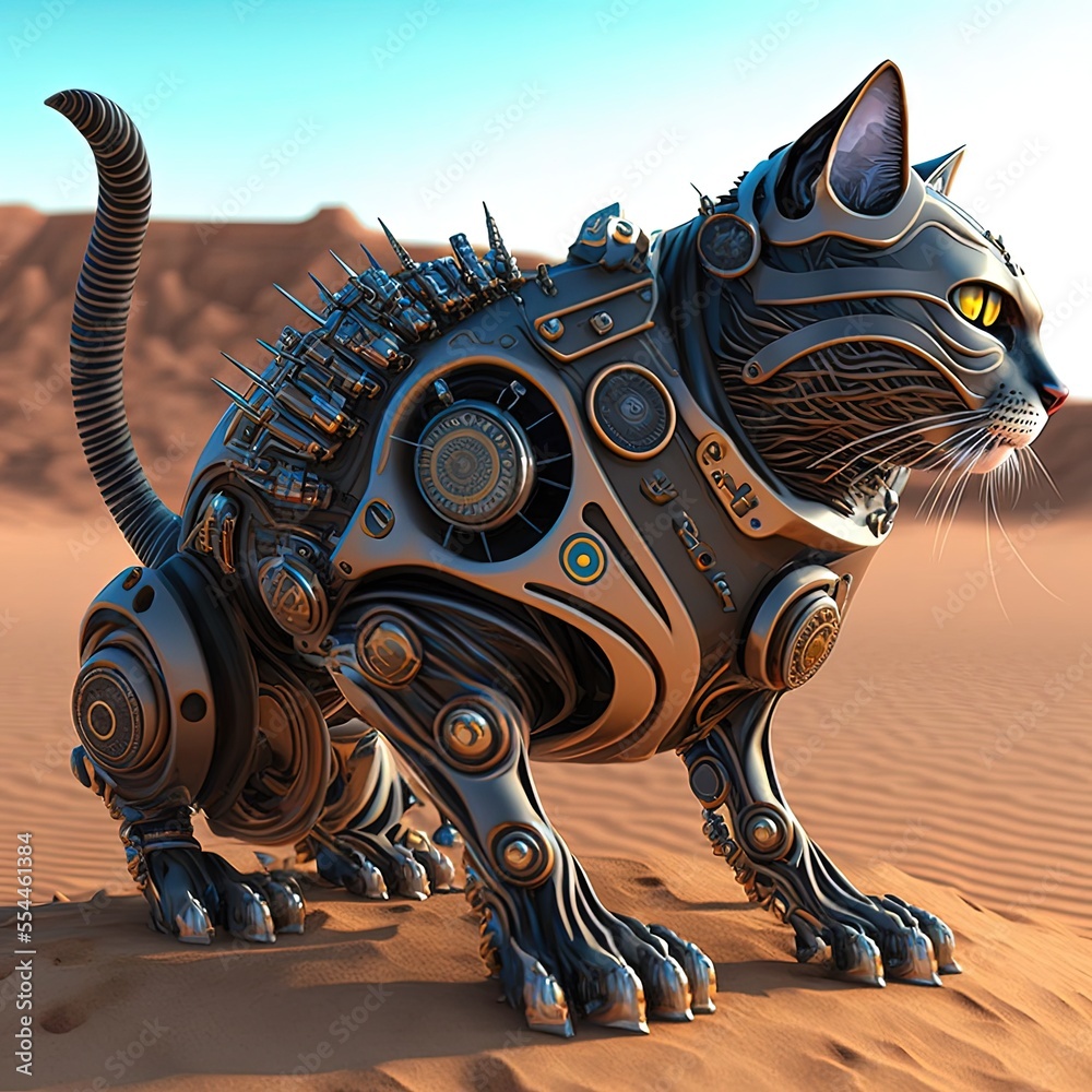 Cat robot standing, Futuristic knight, mechanical robot warrior, future ...