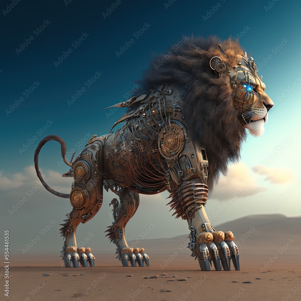 Futuristic lion knight, robot lion, mechanical robot warrior, future ...