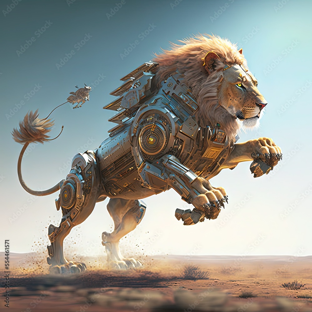 Futuristic lion knight, mechanical robot warrior, future warrior ...