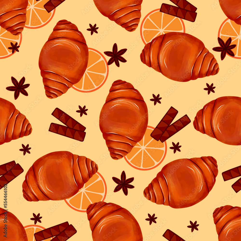 Seamless wrapping paper with croissants. Wrapping paper texture with ...
