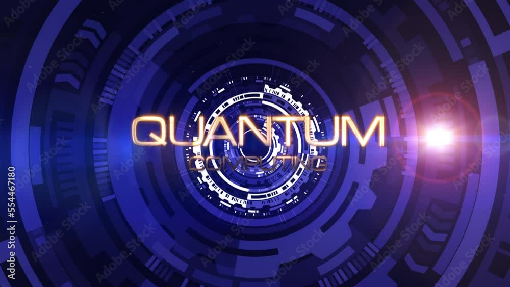 Quantum Computing text science technology futuristic 3D on HUD animation cinematic title ...