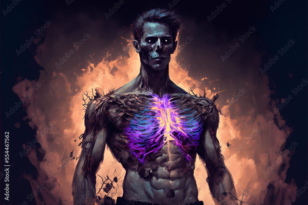 zombie undead person man, evil monster portrait, glowing chest ...