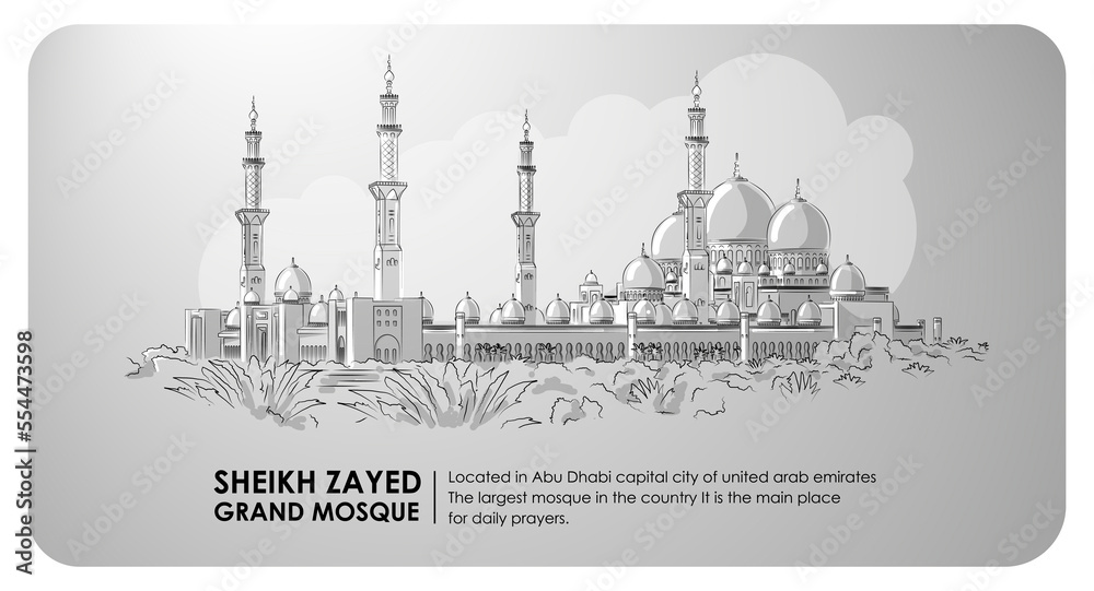 sheikh zayed grand mosque. Important mosque of islam On gray background ...