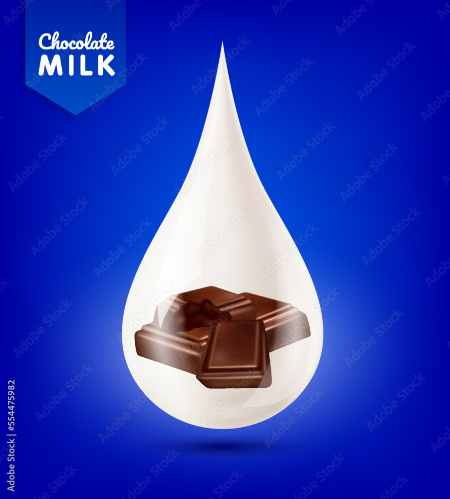 Chocolate inside milk droplets white realistic shiny. Cream yogurt drop ...