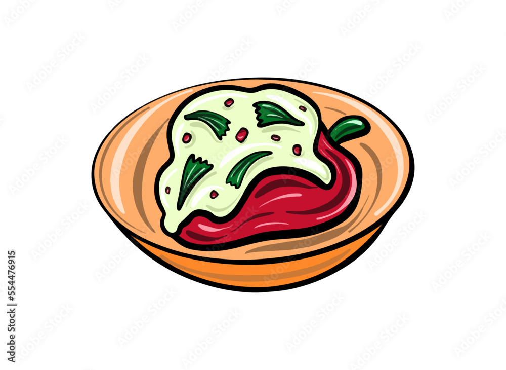Vector Stuffed peppers with herbs and sauce. Mexican traditional ...