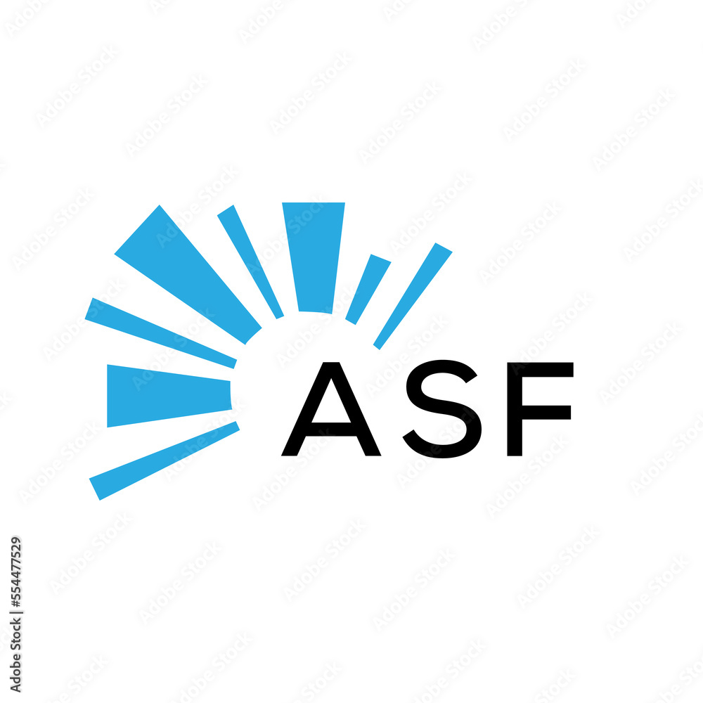 ASF letter logo. ASF blue image on white background and black letter ...