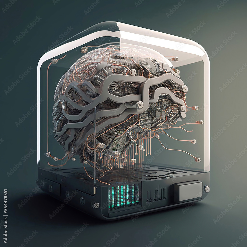 Concept image of AI brain with neurons inside hermetic glass storage ...