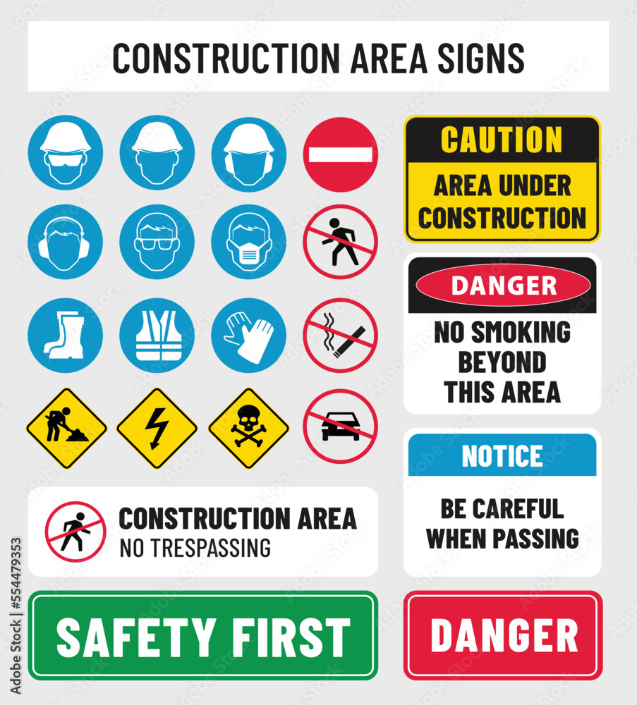 Construction area warning print ready sign mega set Stock Vector ...