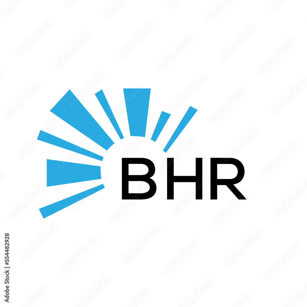 BHR letter logo. BHR blue image on white background and black letter ...