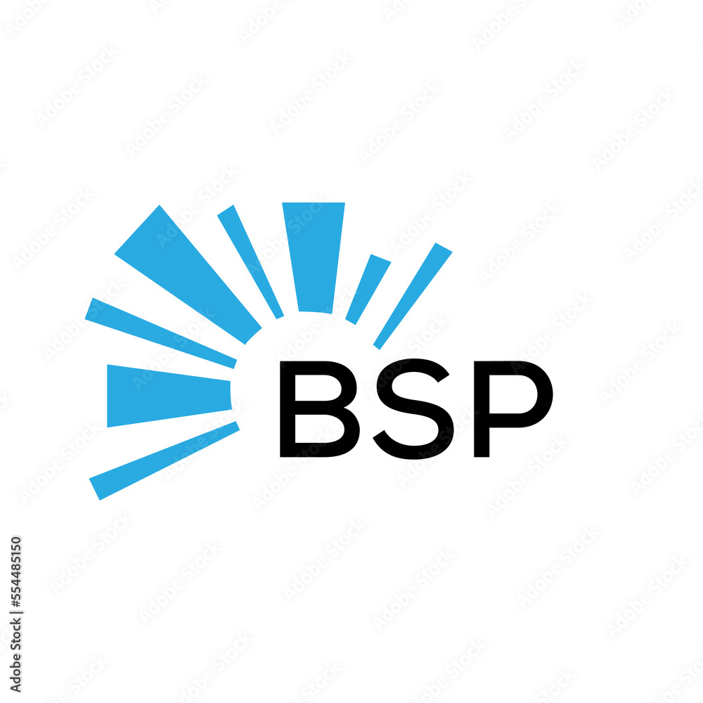 BSP letter logo. BSP blue image on white background and black letter ...