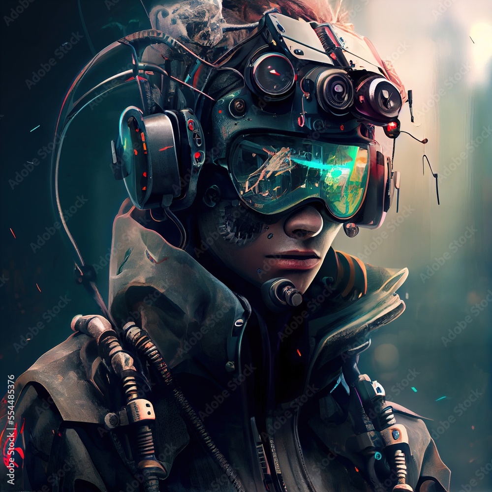 Portrait of a sci-fi cyberpunk girl. High-tech futuristic woman from ...