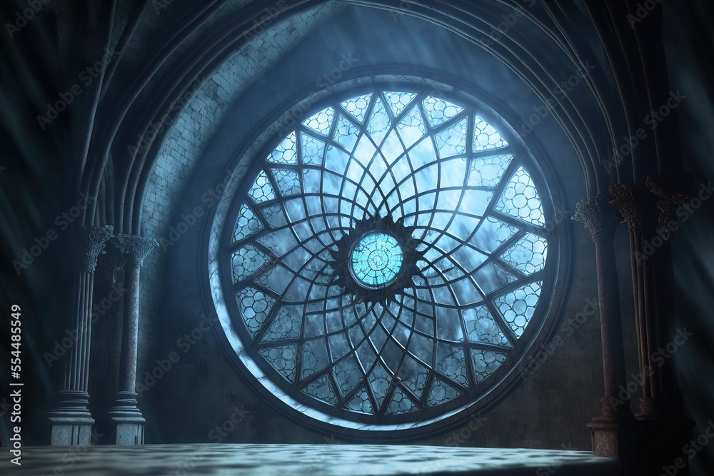 Round Vitrage Gothic Window with Colored Stained Glass in the Mystic ...