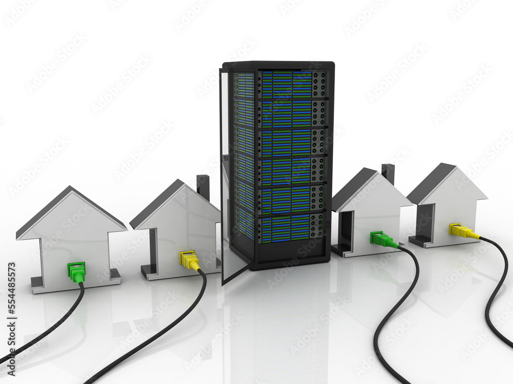3d rendering Network connection, internet communication and computer ...