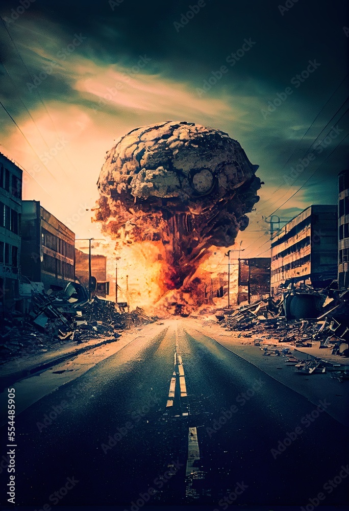 A nuclear explosion in a metropolis. The mushroom of an atomic ...