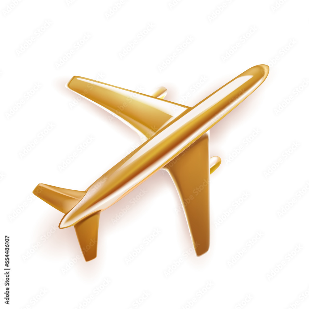 Vector realistic 3d airplane made of gold top view icon. Passanger ...