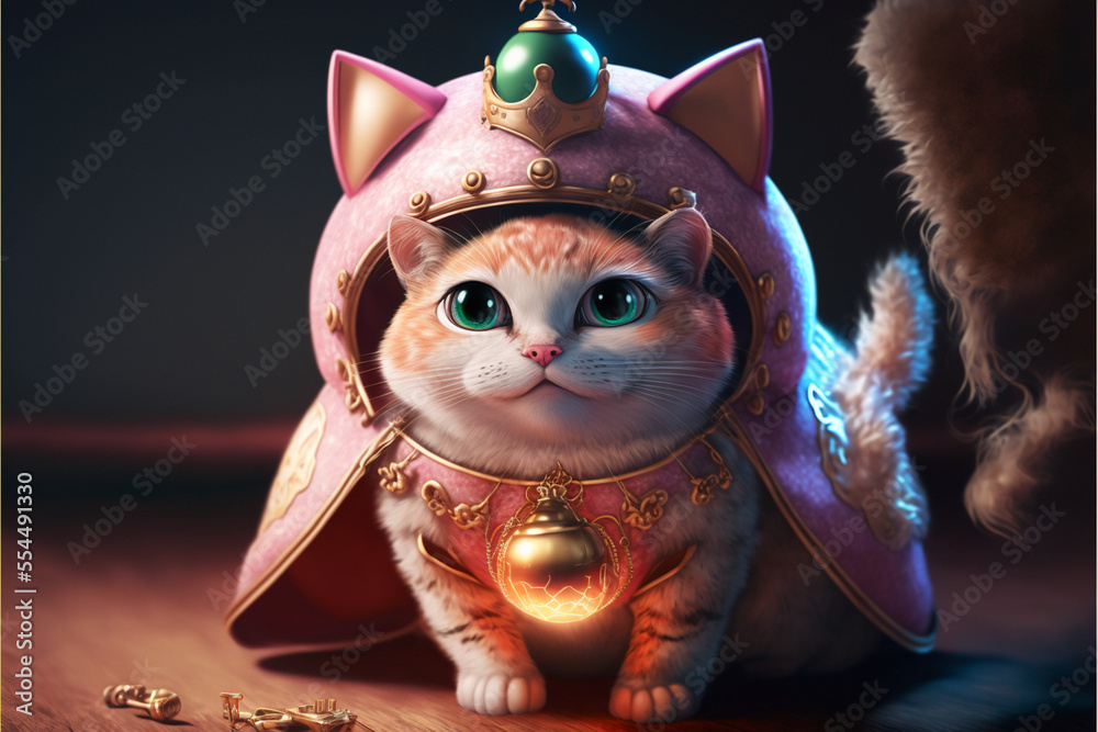 A Cat dressed as Princess Peach in the univers of super mario style ...