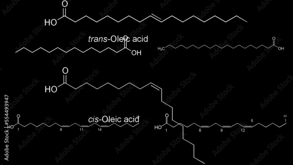 Chemical structures from lipids and fatty acids appear on black ...