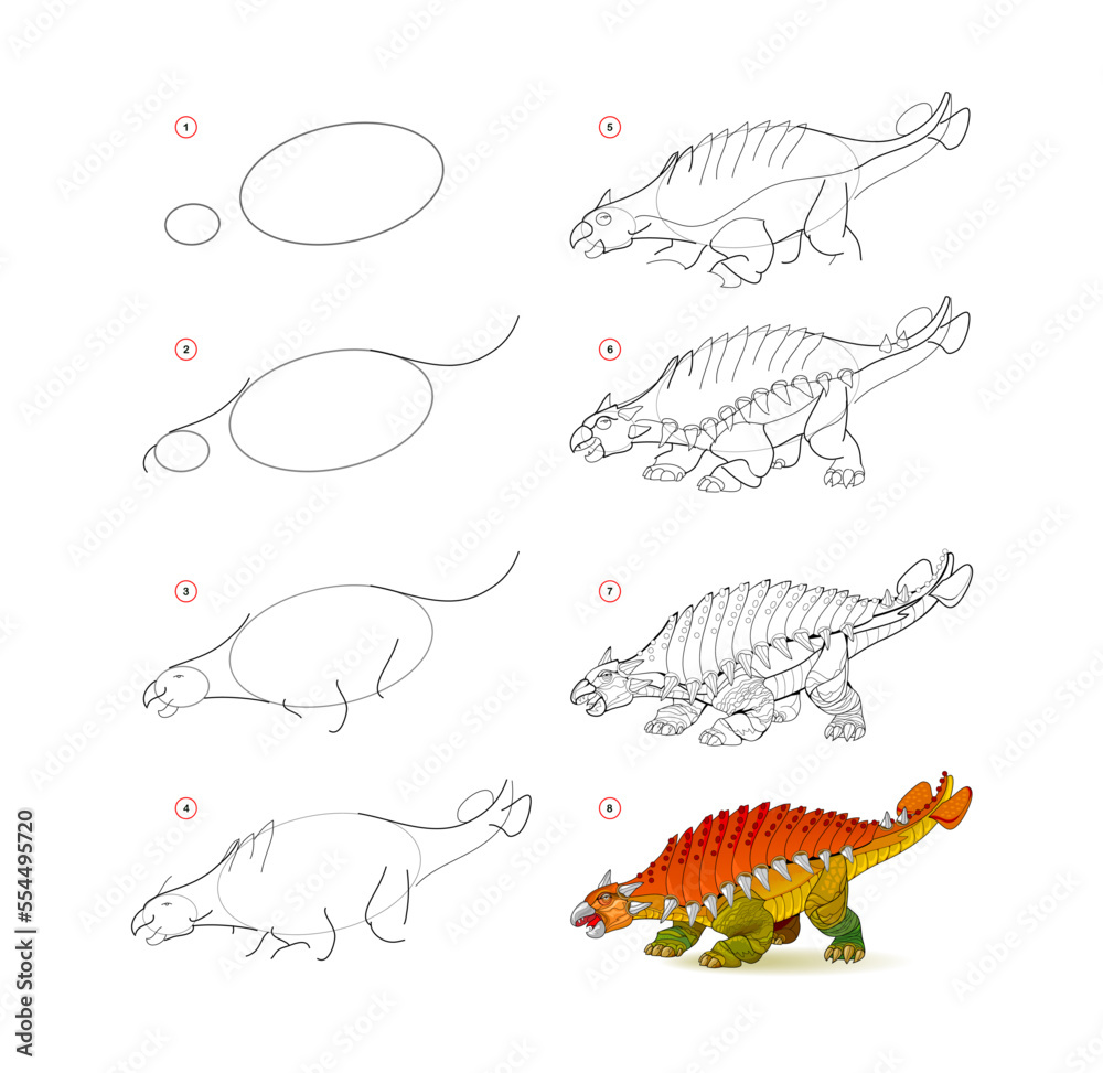 How to draw ankylosaurus. Educational page for children. Creation step ...