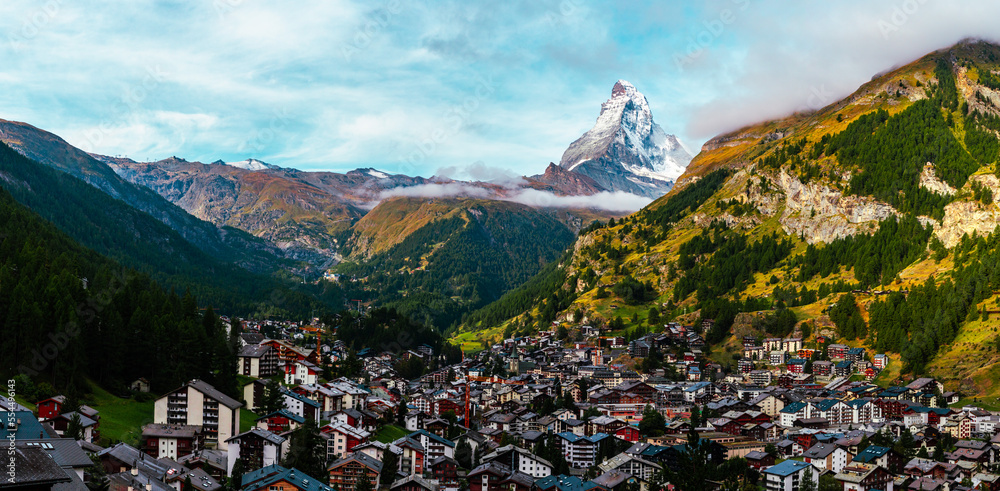 Zermatt Matterhorn viewpoin in the morning. Scenic spot in Zermatt. The ...