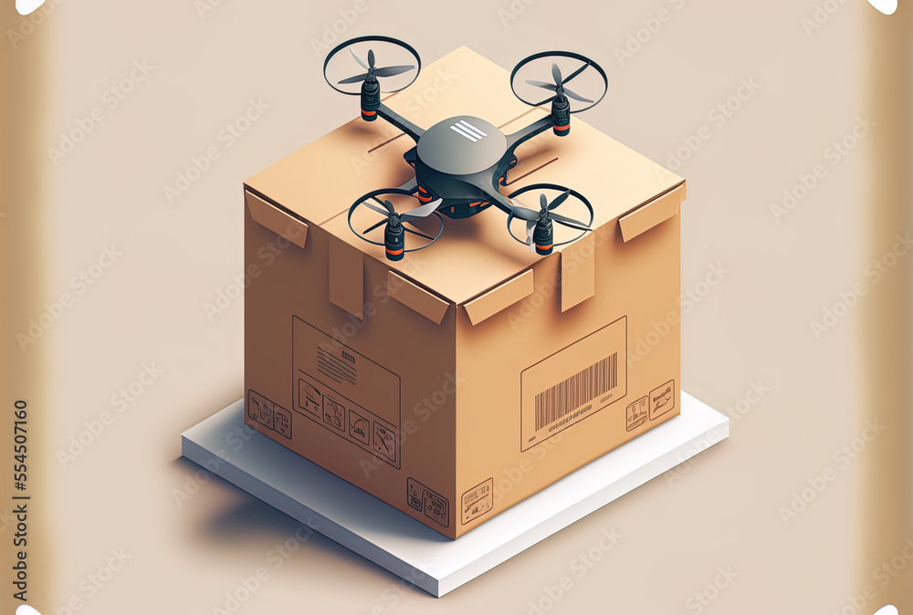 contactless delivery by drone holding box for a quadcopter logistic ...