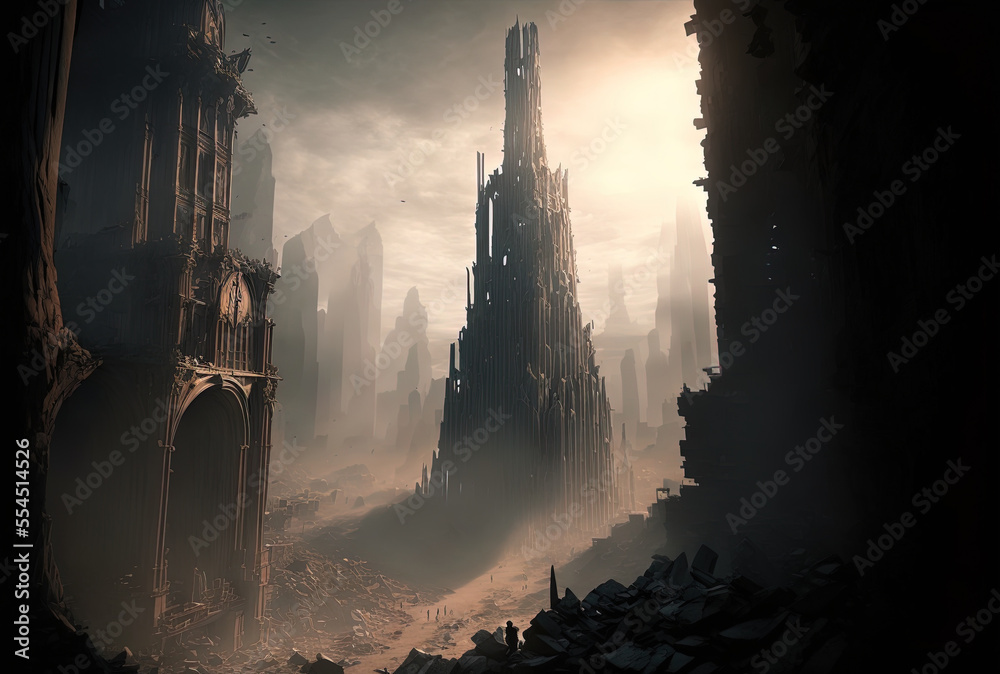 idea for the aftermath. City in ruins. Concept of fantasy. excellent ...