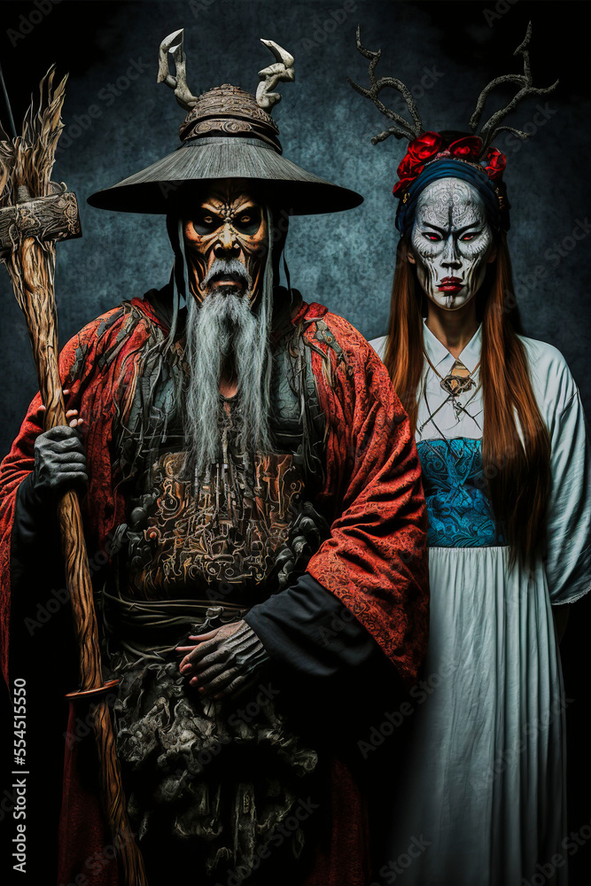 K-drama Shaman, Witch Couple in Studio Shot wearing traditional witch ...
