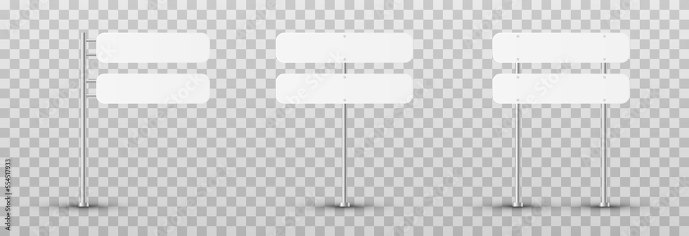 Set of road signs on an isolated transparent background. White signs ...
