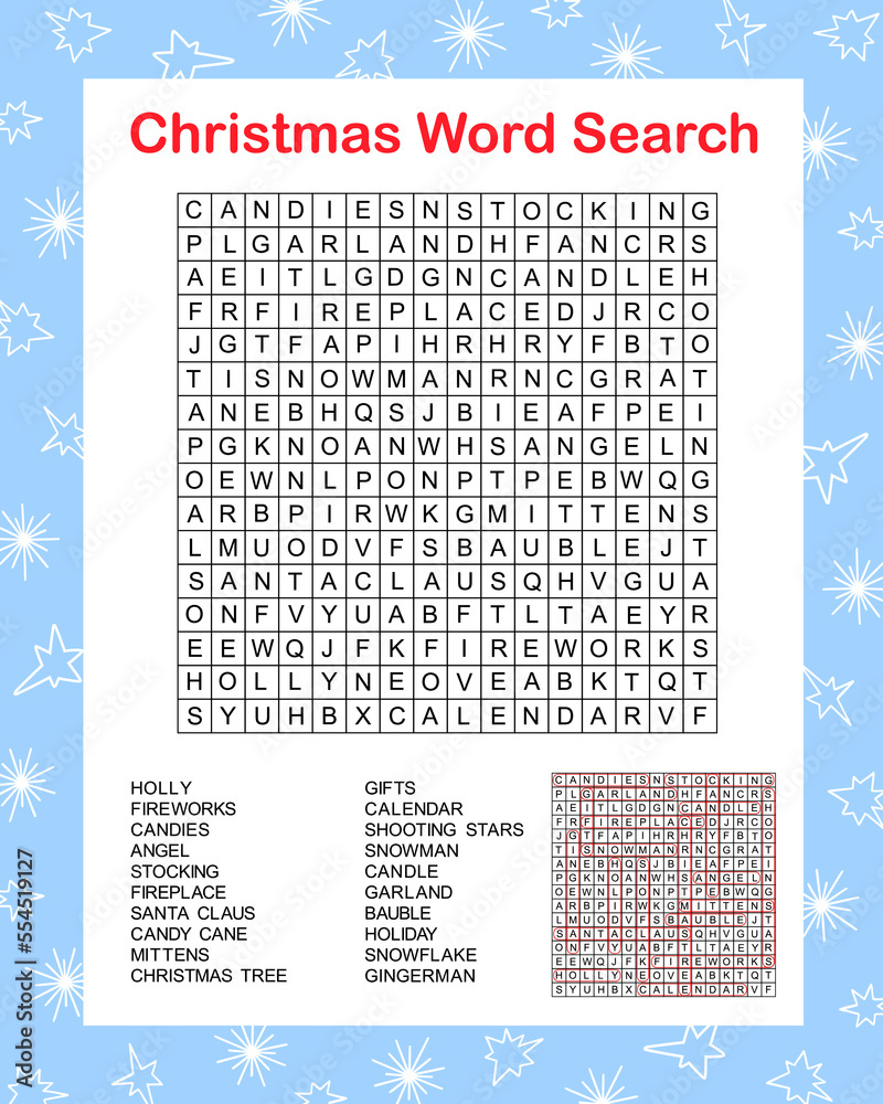 Christmas seasonal crossword activities, word search puzzle, winter ...