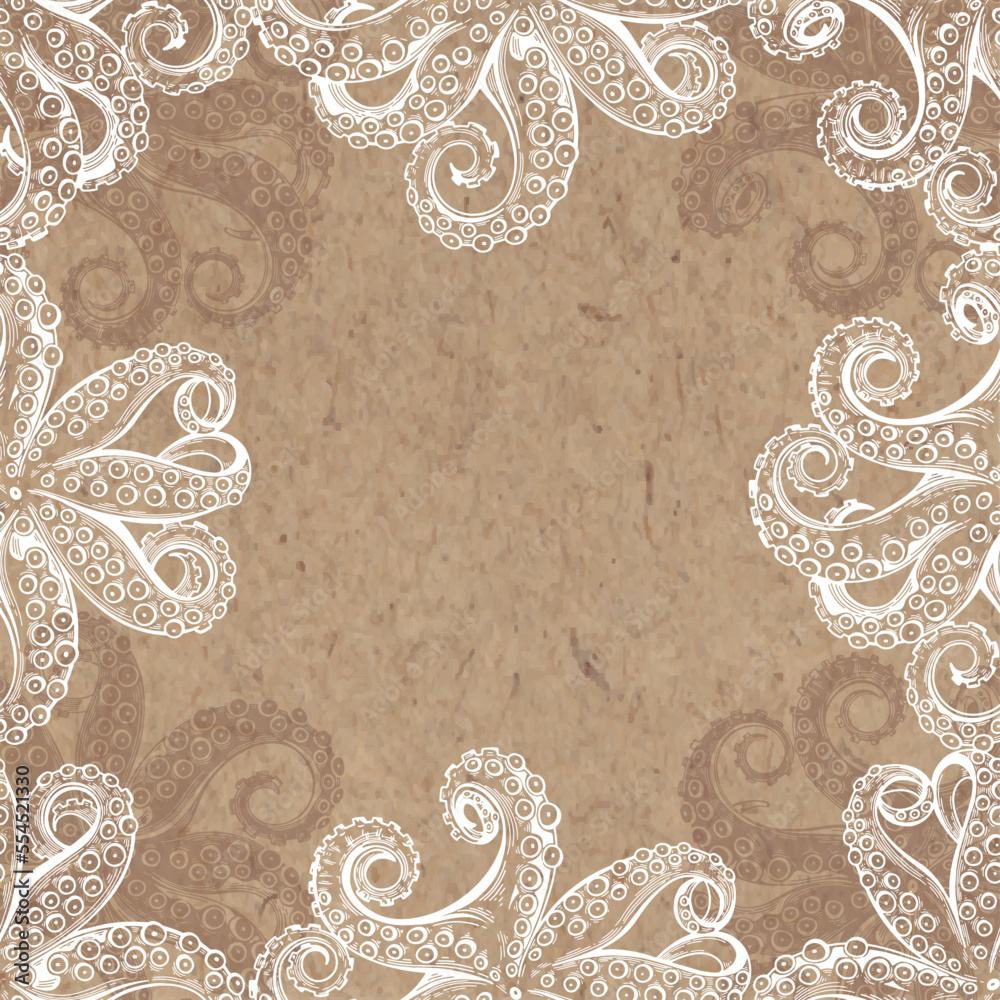 Octopus. Pre-made design with frame and place for text on kraft paper ...