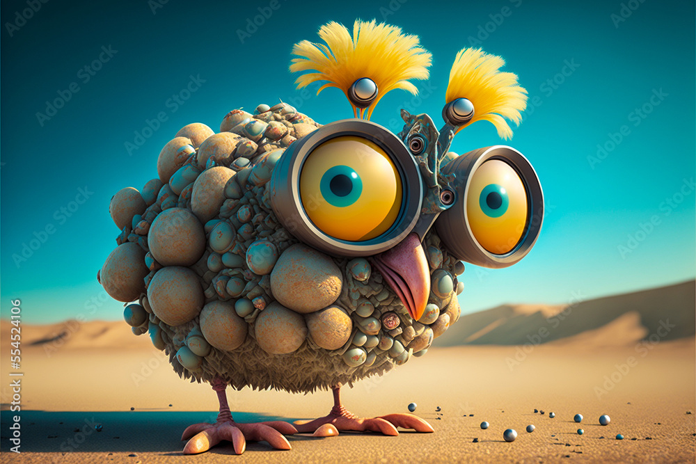 Funny 3D animanted creature resembling a chickent. He has large eyes ...