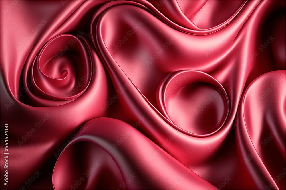 Silky, satin soft textured red sheets creating a unique pattern useful ...