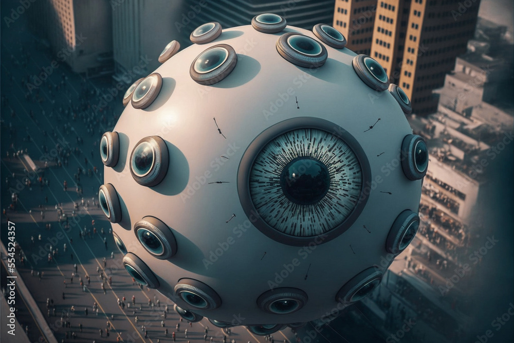 Floating cameras in the shape of giant eyeballs spying on people in ...