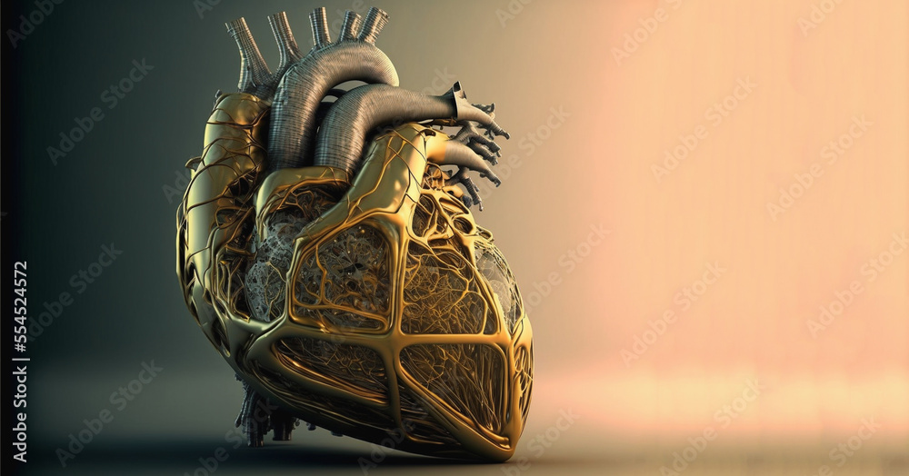 Isolated metal human heart with blood vessels as a display of anatomy ...