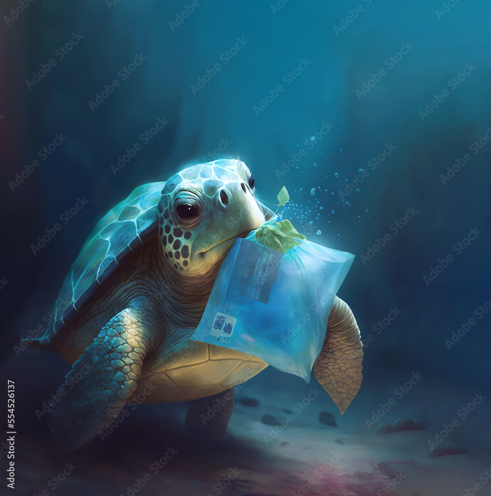 AI-Generated Illustration of Magical Turtle Eating Plastic Bag ...