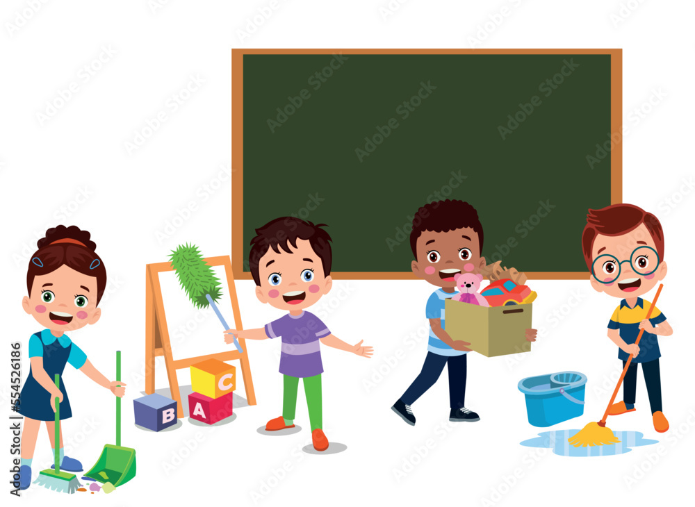 cute students cleaning classroom at school Stock Vector | Adobe Stock
