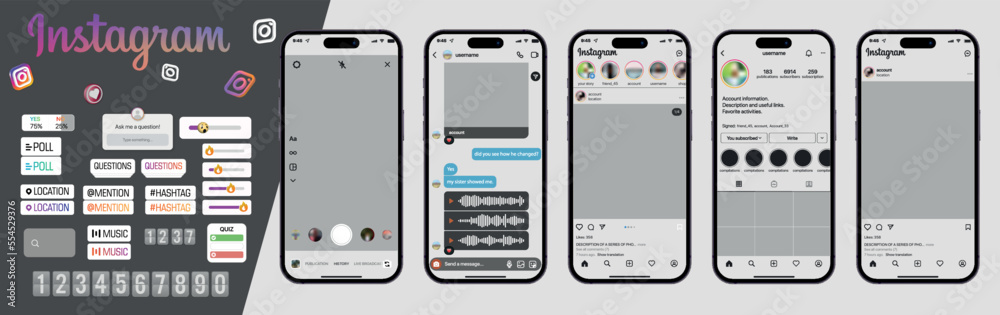 Instagram mockup app template screens on Apple iPhone 14 pro. Instagram ...