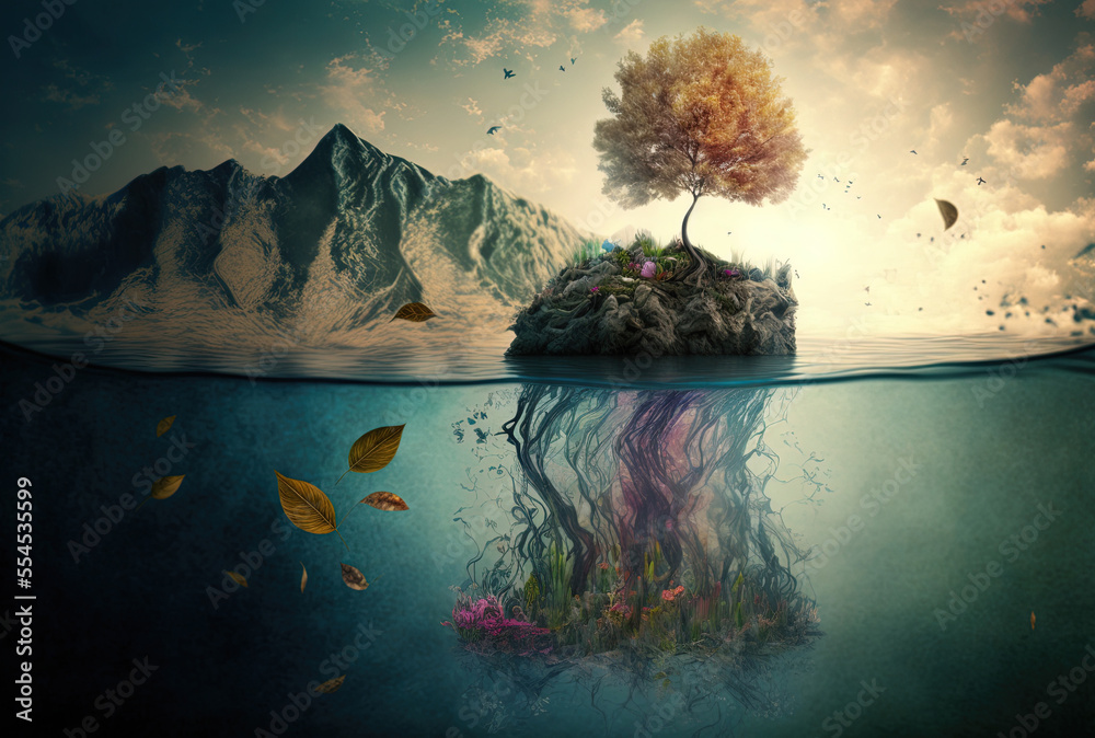 Environment and natural elements on a water background as an abstract ...