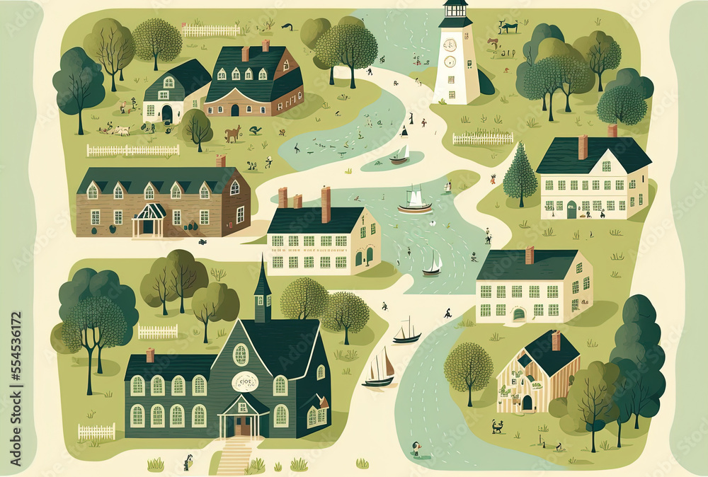 adorable town map for a child's room. artwork created by hand. Poster ...