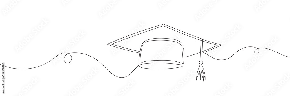 Continuous line drawing of graduation cap isolated on white background ...