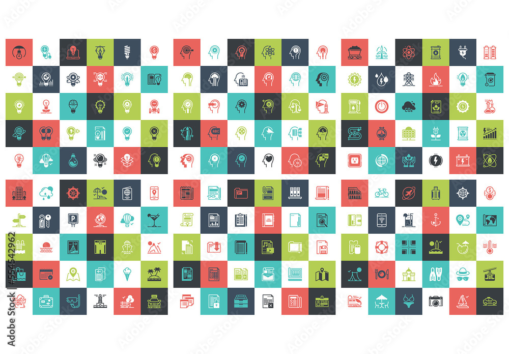 Vector set of 180 flat line web icons on following themes - files and ...