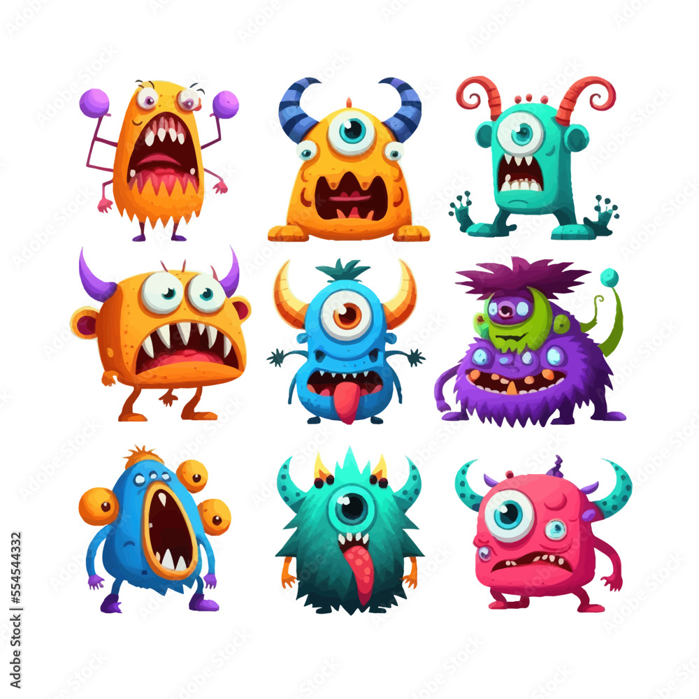 Cartoon monster characters. Isolated on background. Cartoon flat vector ...