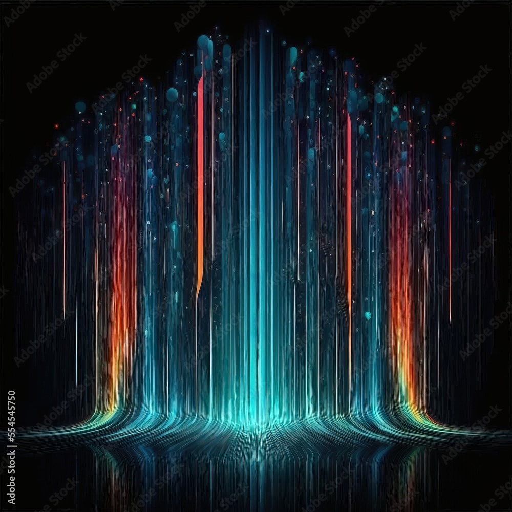 This digital waterfall of neon lines creates a mesmerizing and ...