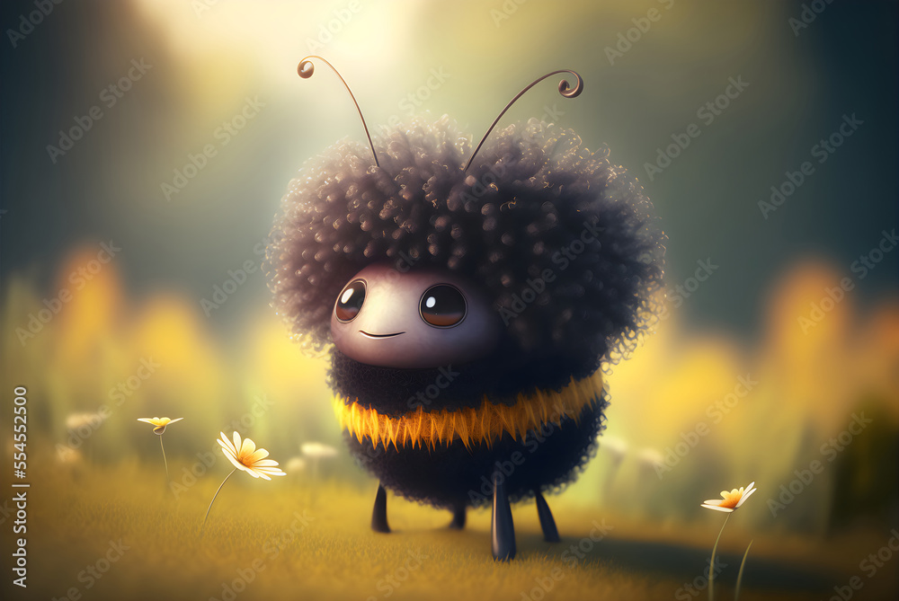 This illustration depicts an adorable bee with black power hair. The ...