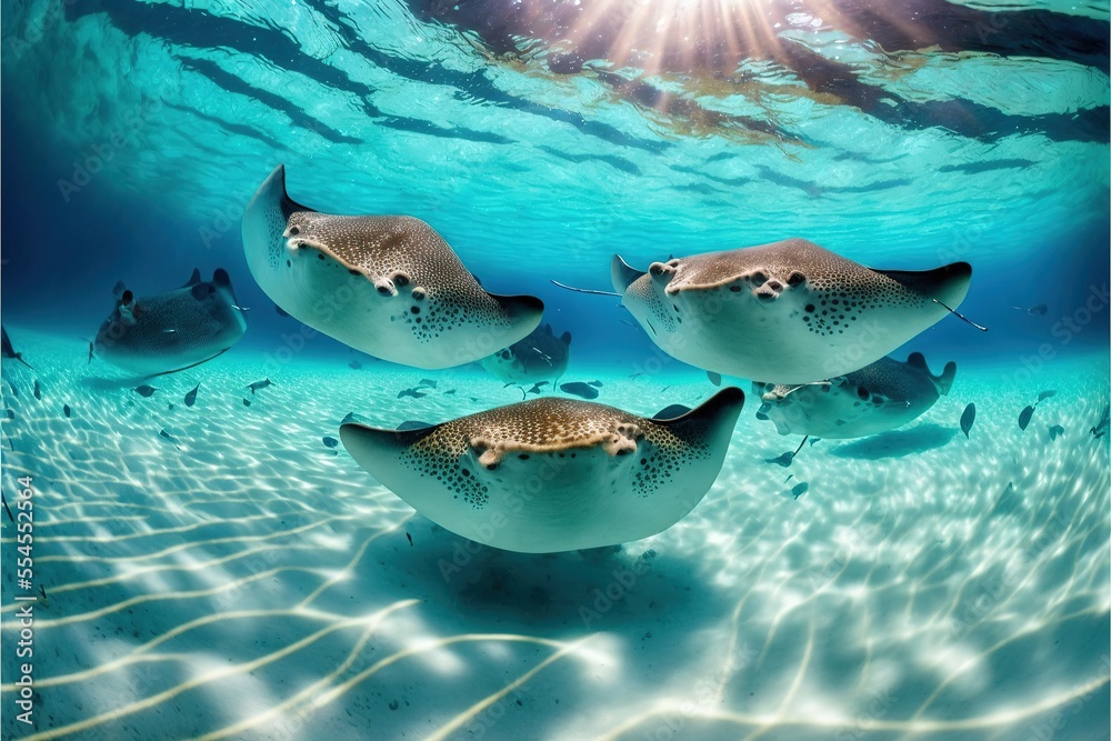 Marine fish, stingray. Unique deep inhabitants of the underwater world ...