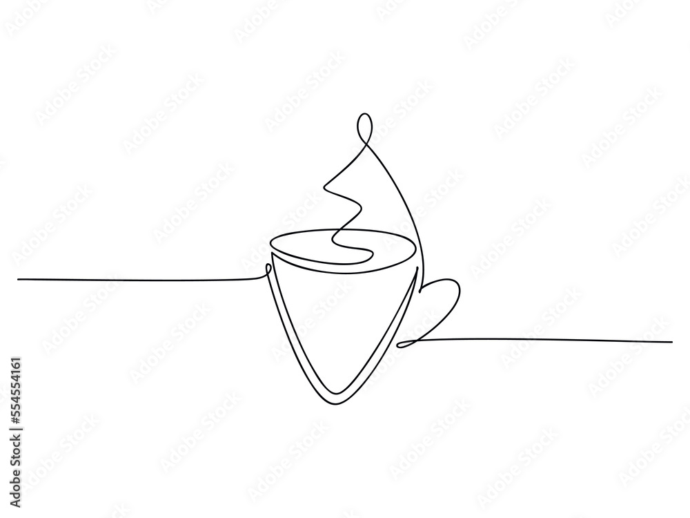 Vector coffee cup one line continuous drawing illustration. Hand drawn ...