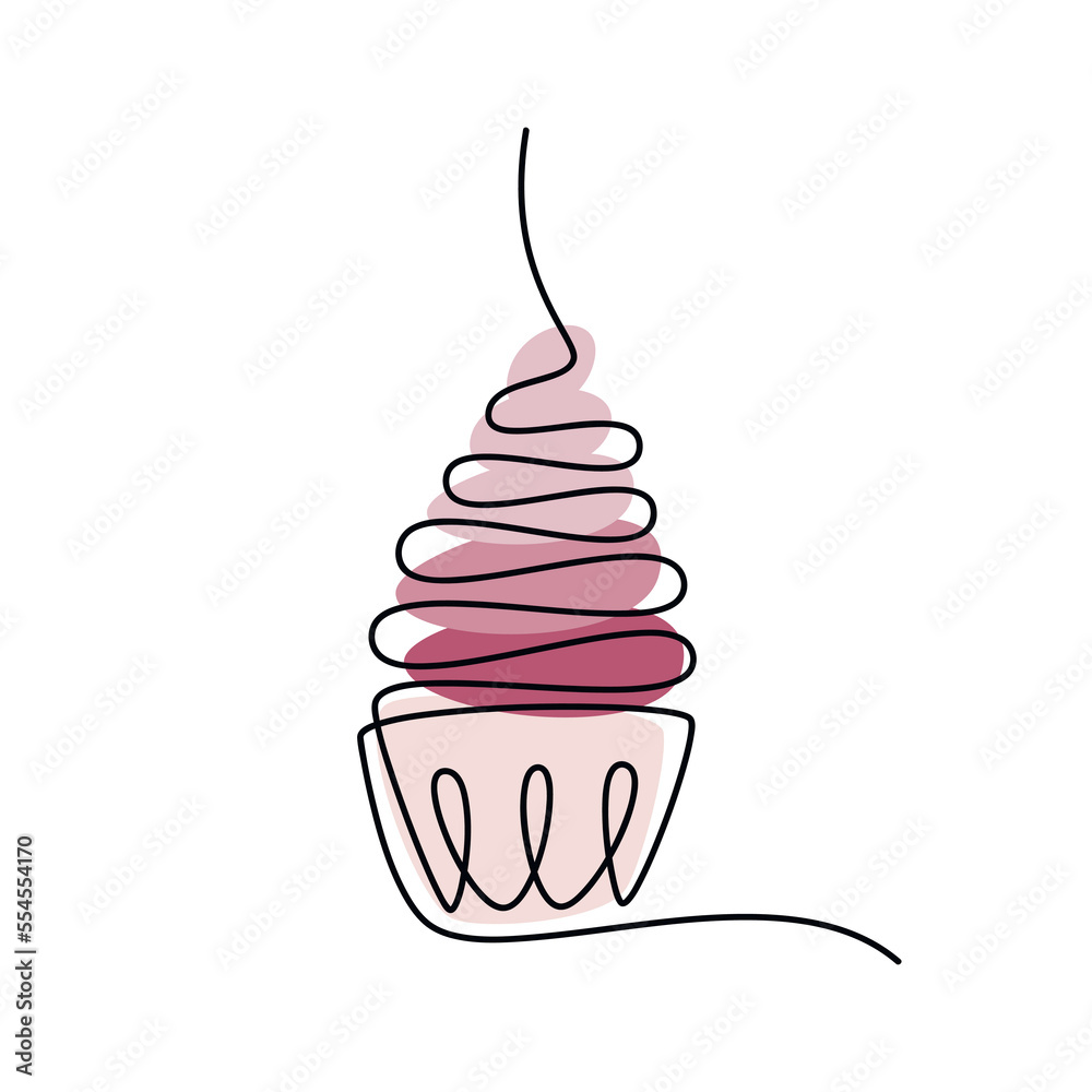 Cupcake muffin vector one line continuous drawing illustration. Hand ...
