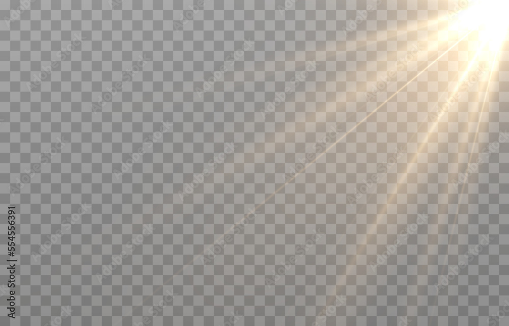 Light, sun on an isolated transparent background. The rays of the sun ...